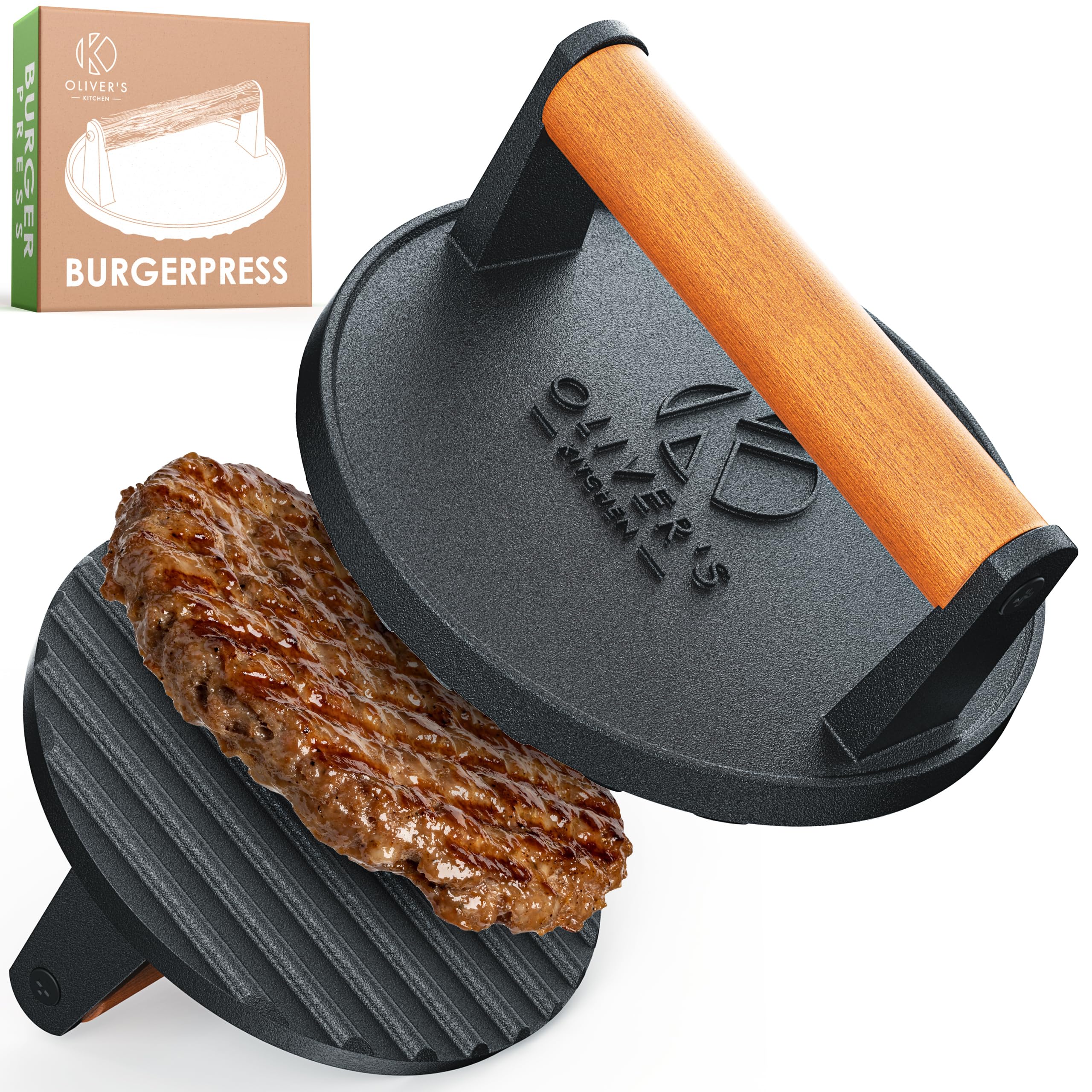 Cast Iron Burger Press Smasher | Oliver's Kitchen – Oliver's Kitchen